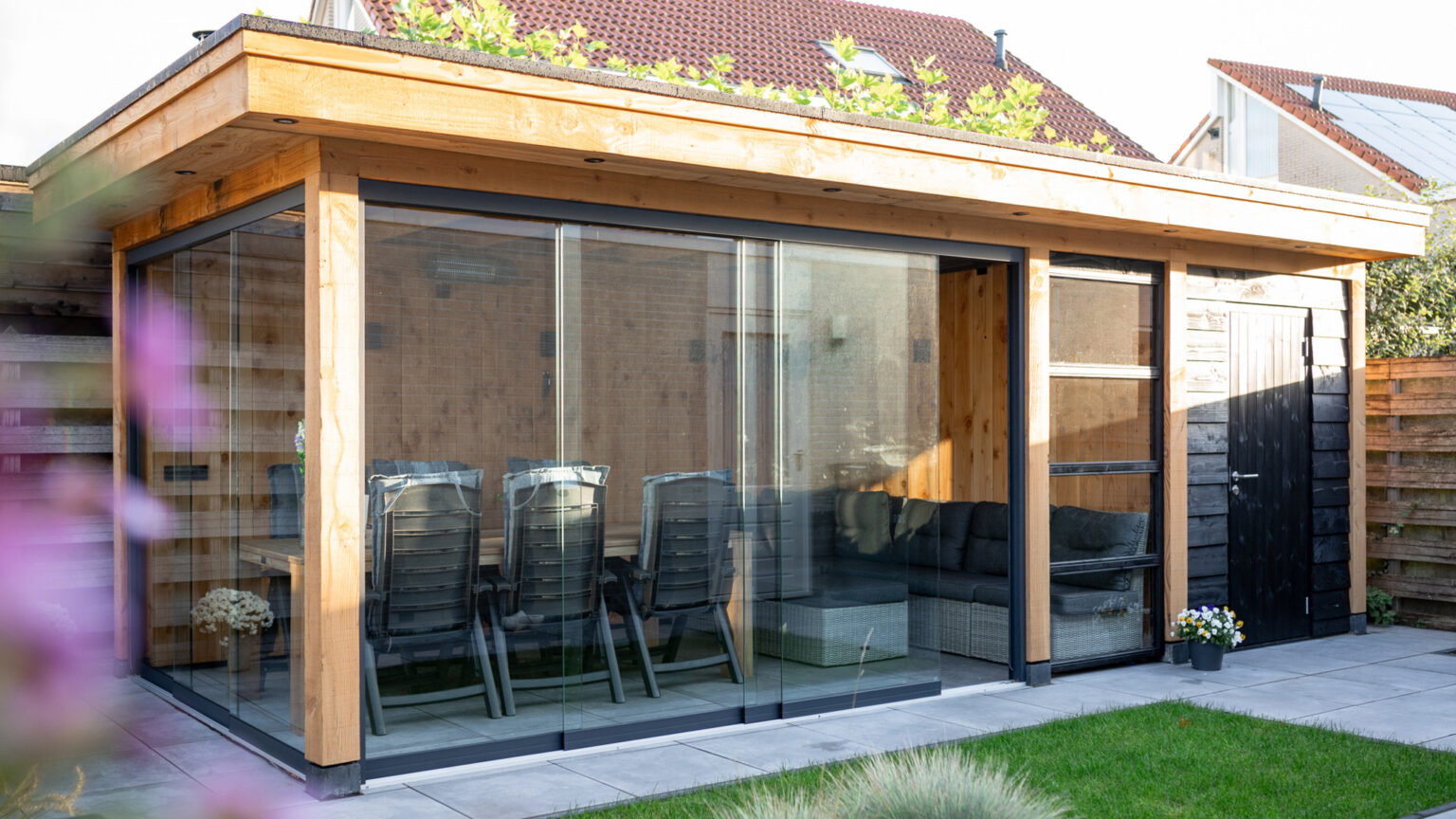 L-vorm Moderne douglas overkapping met schuur